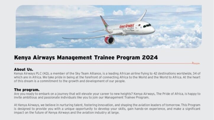 Management Trainee Program 2024 at Kenya Airways December 2025