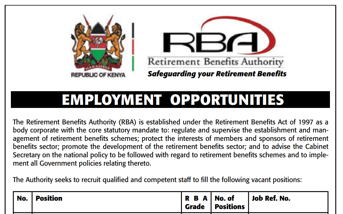 11 Posts - Retirement Benefits Authority Jobs – RBA Jobs December 2025
