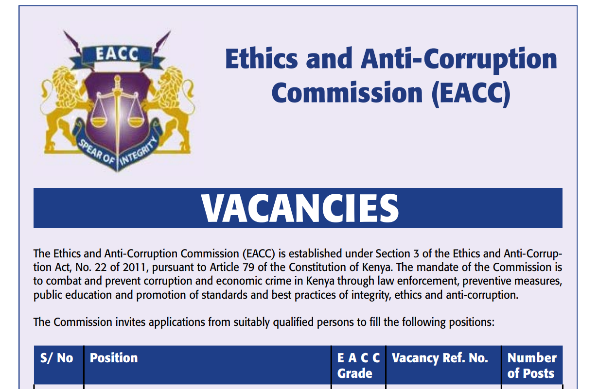 19 Posts – EACC Jobs - Ethics and Anti-Corruption Commission Jobs ...