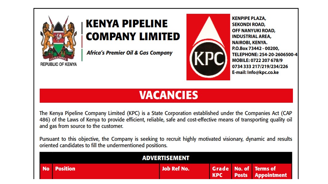7 Posts - KPC Jobs – Kenya Pipeline Company Limited Jobs October 2025