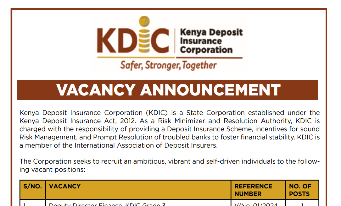 24 Posts at Kenya Deposit Insurance Corporation- KDIC Jobs October 2025