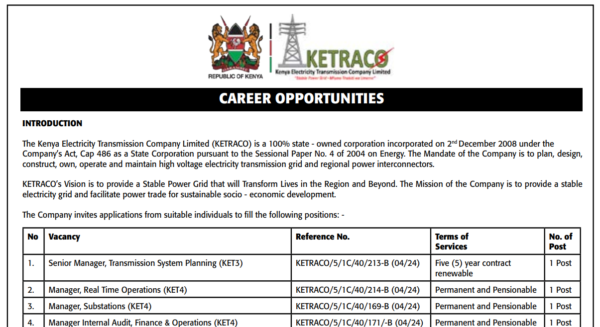 16 Posts – Latest KETRACO Jobs December 2025